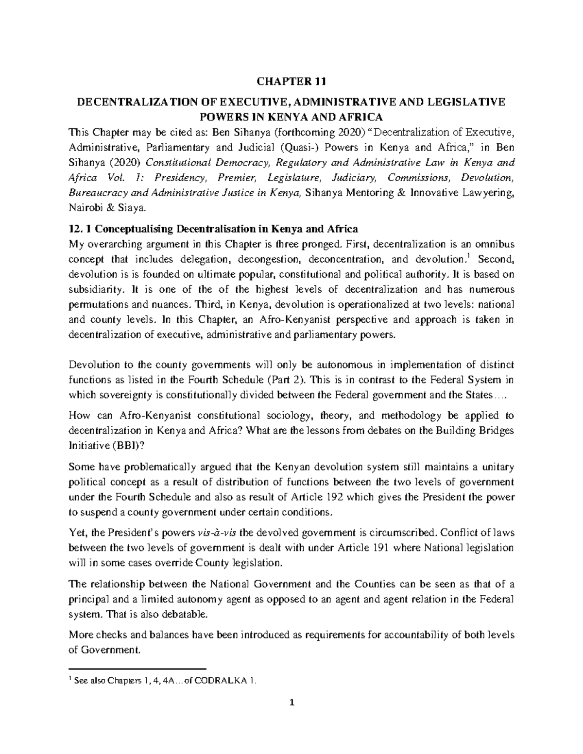 Decentralization of executive administration & legislative powers ...