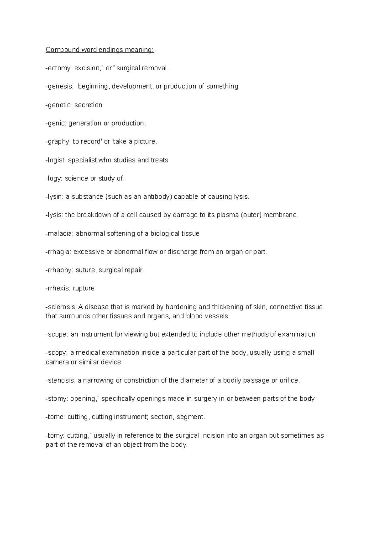 MTL 180 Ch.4 Ex 3 - Chapter 4 Ex.3 compound word endings meanings ...