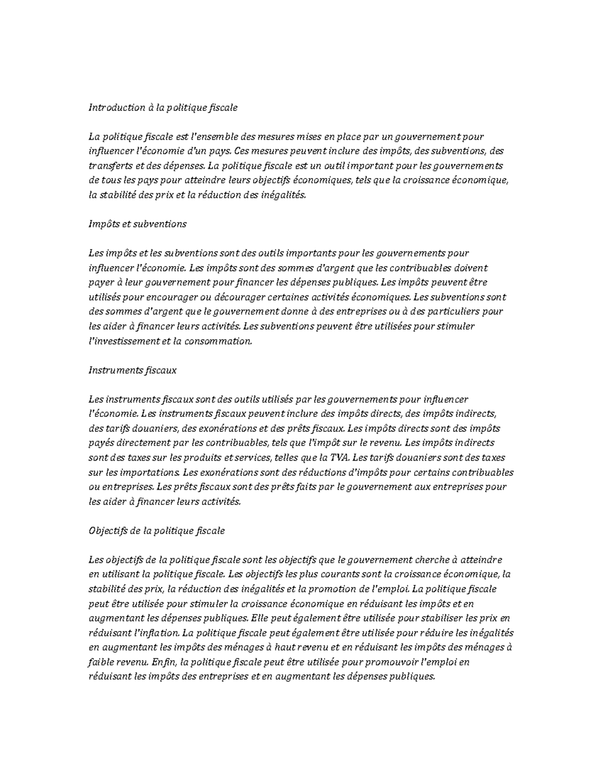 Fiscal Policy note study - Introduction à la politique fiscale La ...