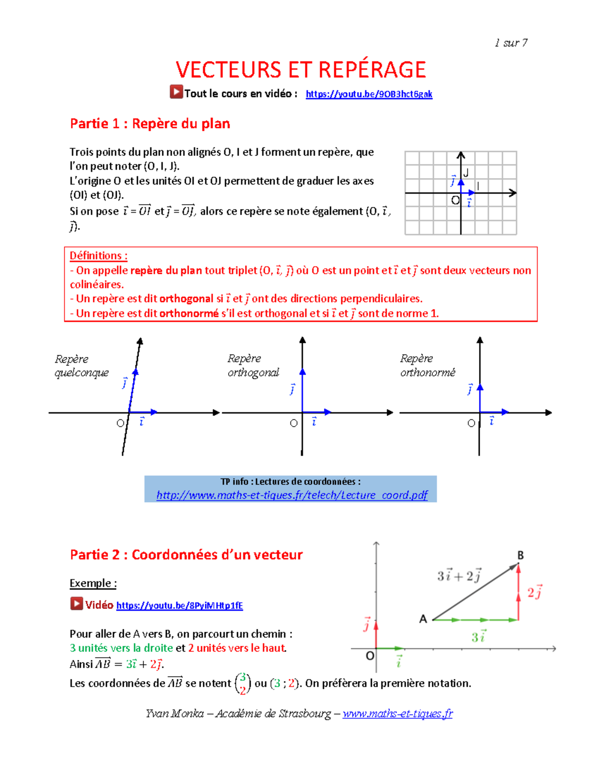 19vecteurs 3M - Cours sur les vecteurs - VECTEURS ET REPÉRAGE Tout le cours en vidéo : - Studocu