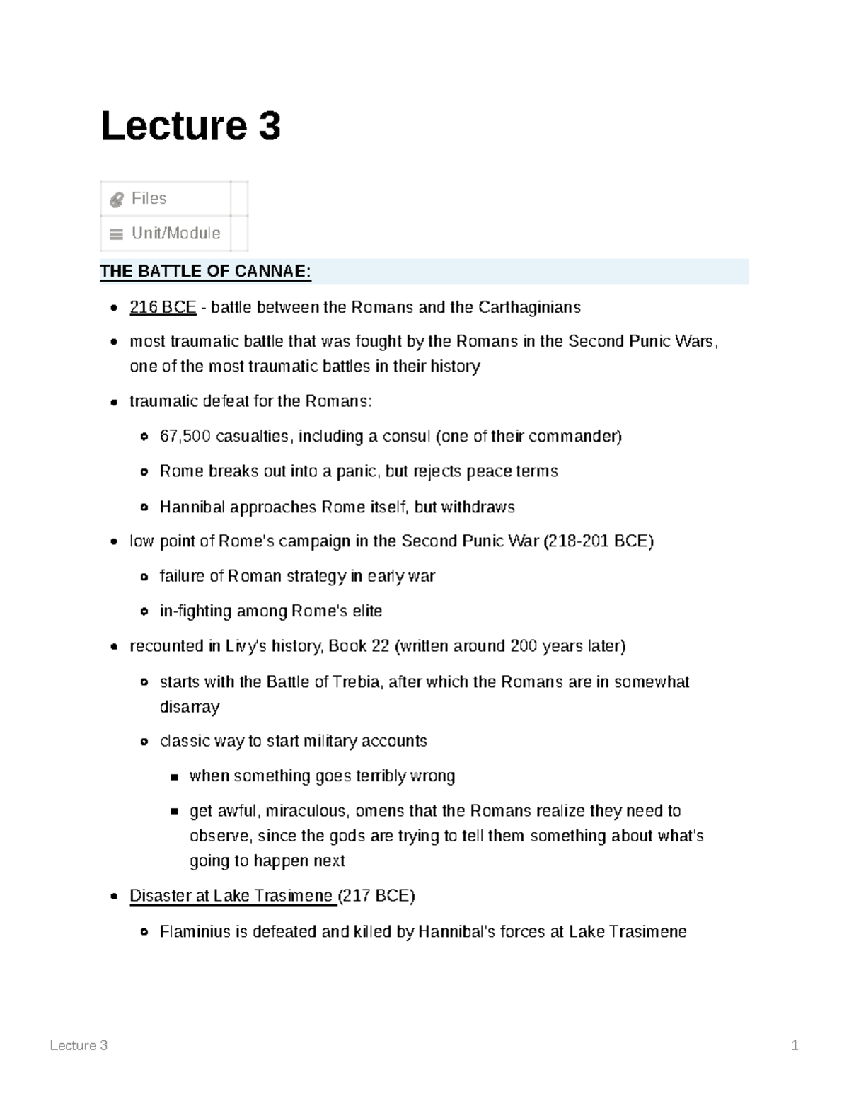 Lecture 3: The Battle of Cannae - Lecture 3 Files Unit/Module THE ...