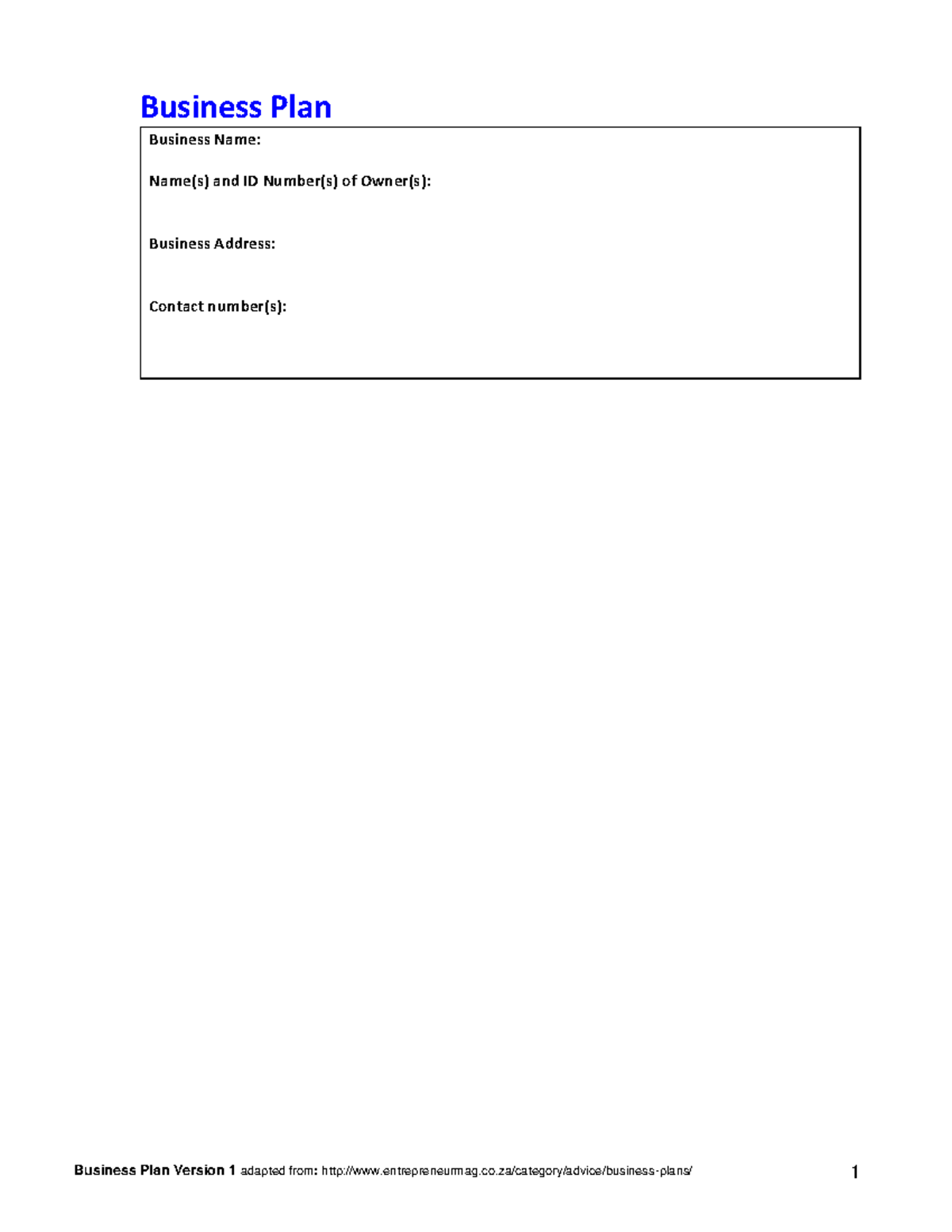 Learner Po E Guide Handout Business-Plan-Template - Business Plan ...