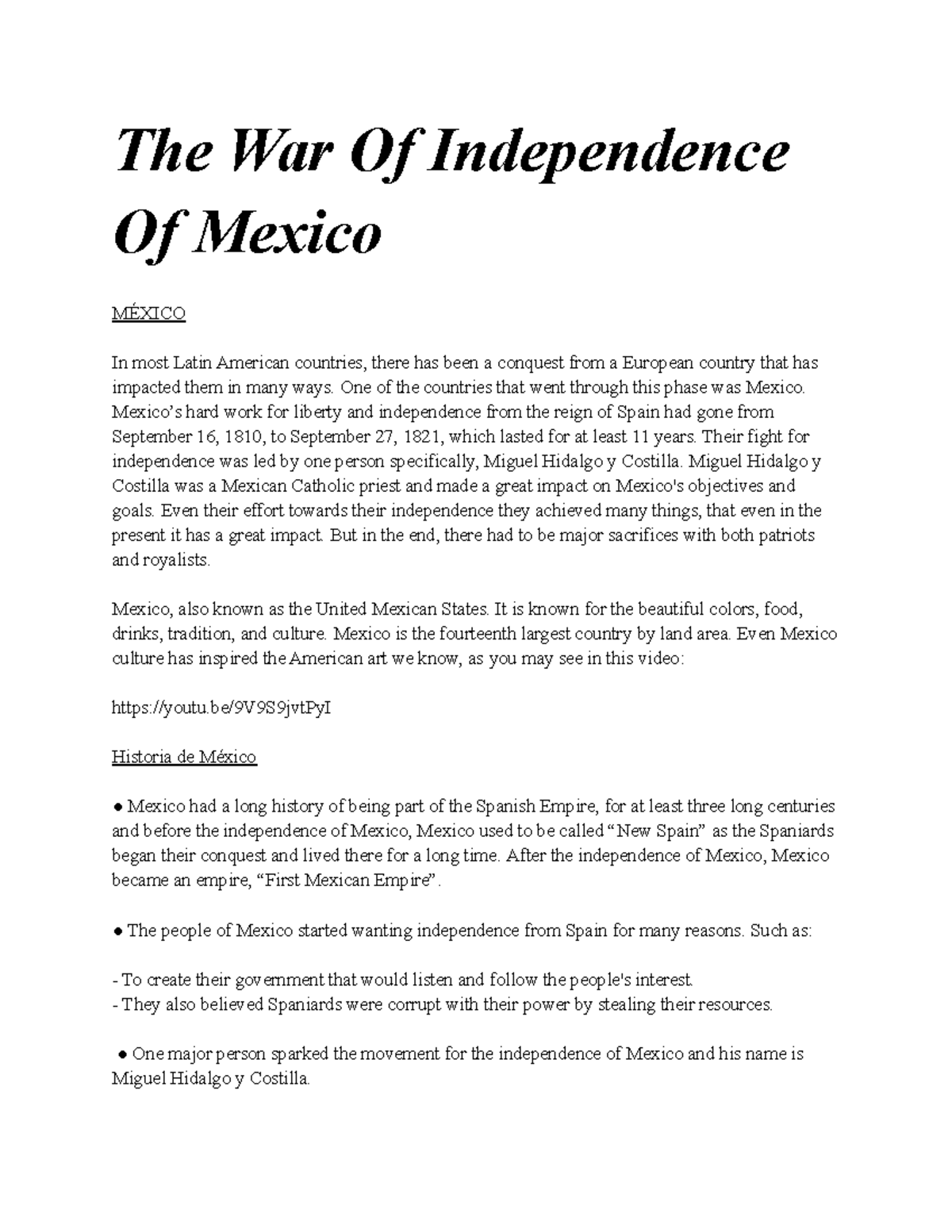 LATS 1461 - THE WAR OF Independence OF Mexico - The War Of Independence ...