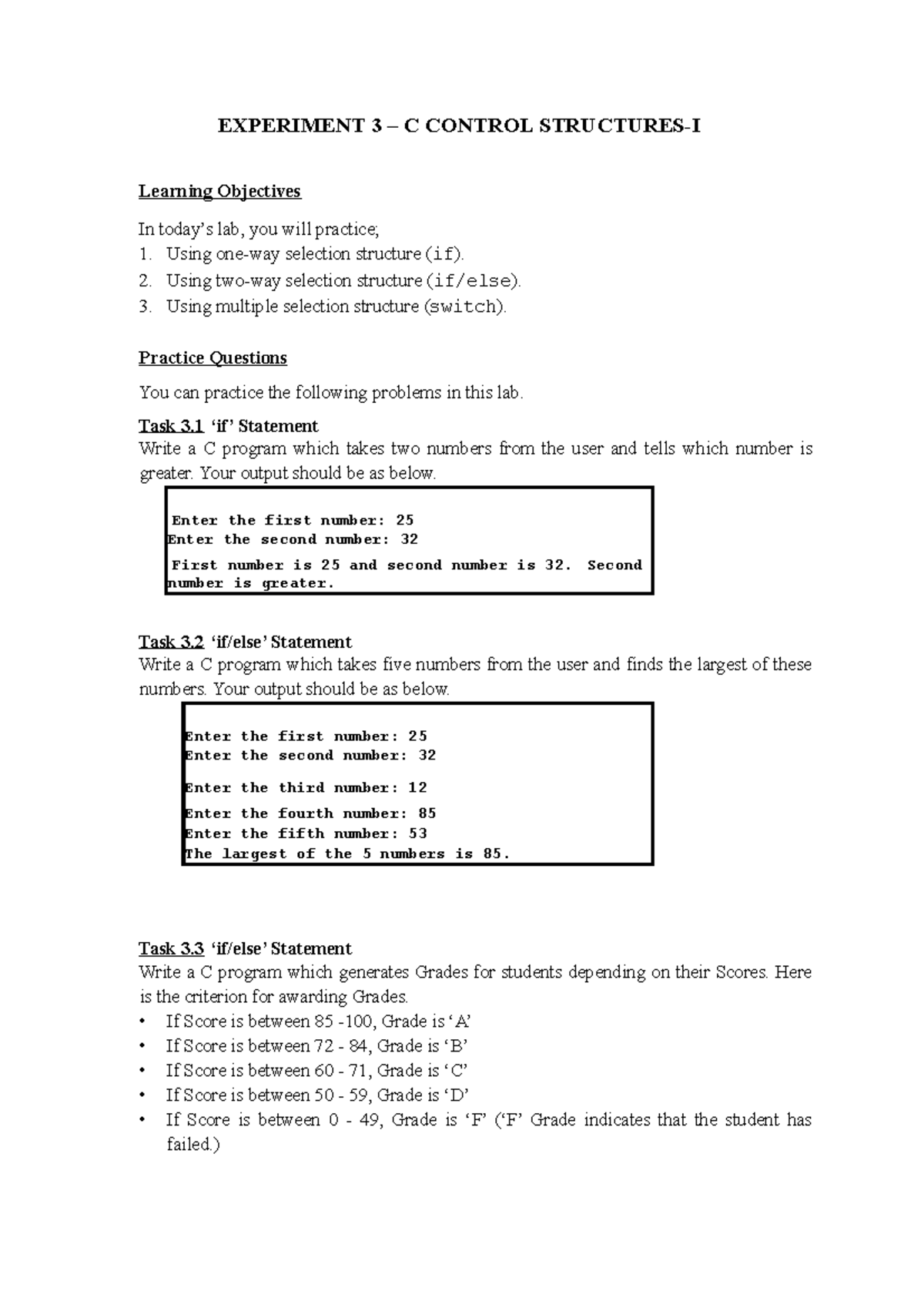 Lab 4(FOP-IS3) - EXPERIMENT 3 – C CONTROL STRUCTURES-I Learning ...