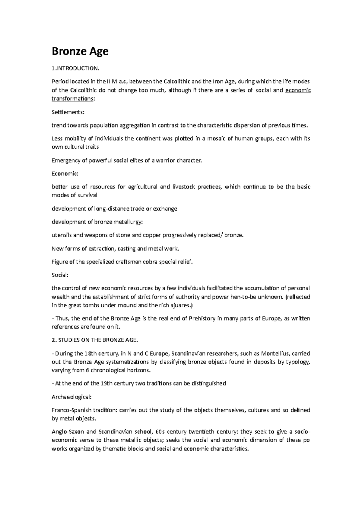 Bronze Age - Lecture notes 2 - Bronze Age 1. Period located in the II M ...