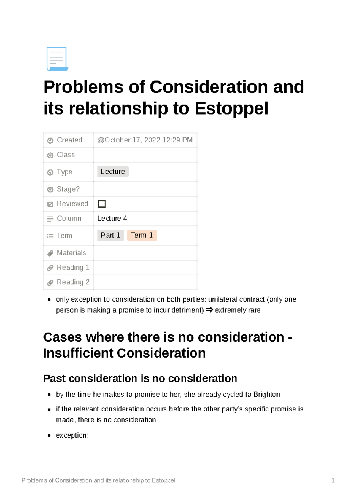 Problems of Consideration and its relationship to Estoppel - ± Problems of Consideration and its ...