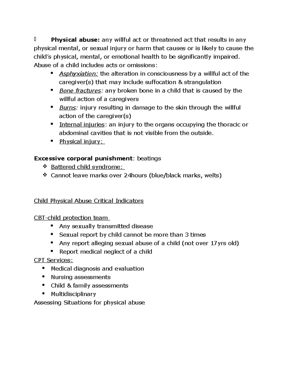 Physical abuse notes - Physical abuse: any willful act or threatened ...