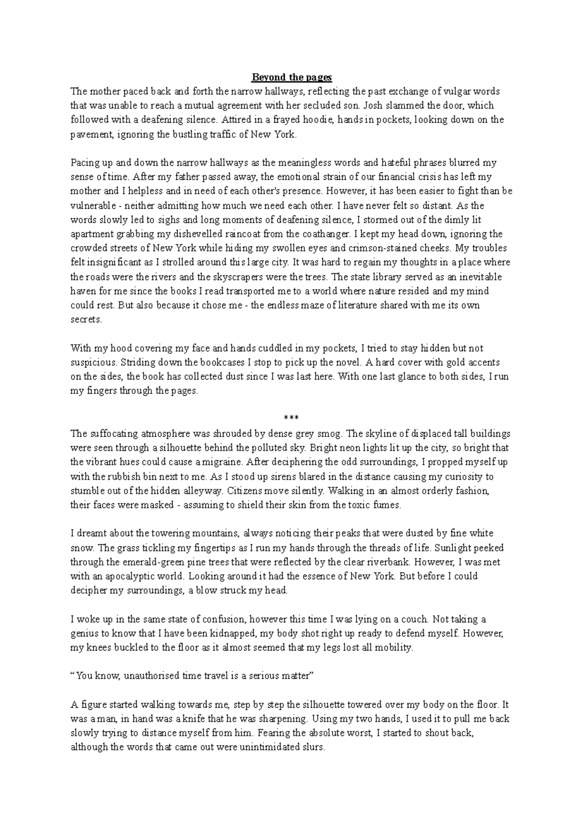 Beyond the pages - reflection - Beyond the pages The mother paced back ...