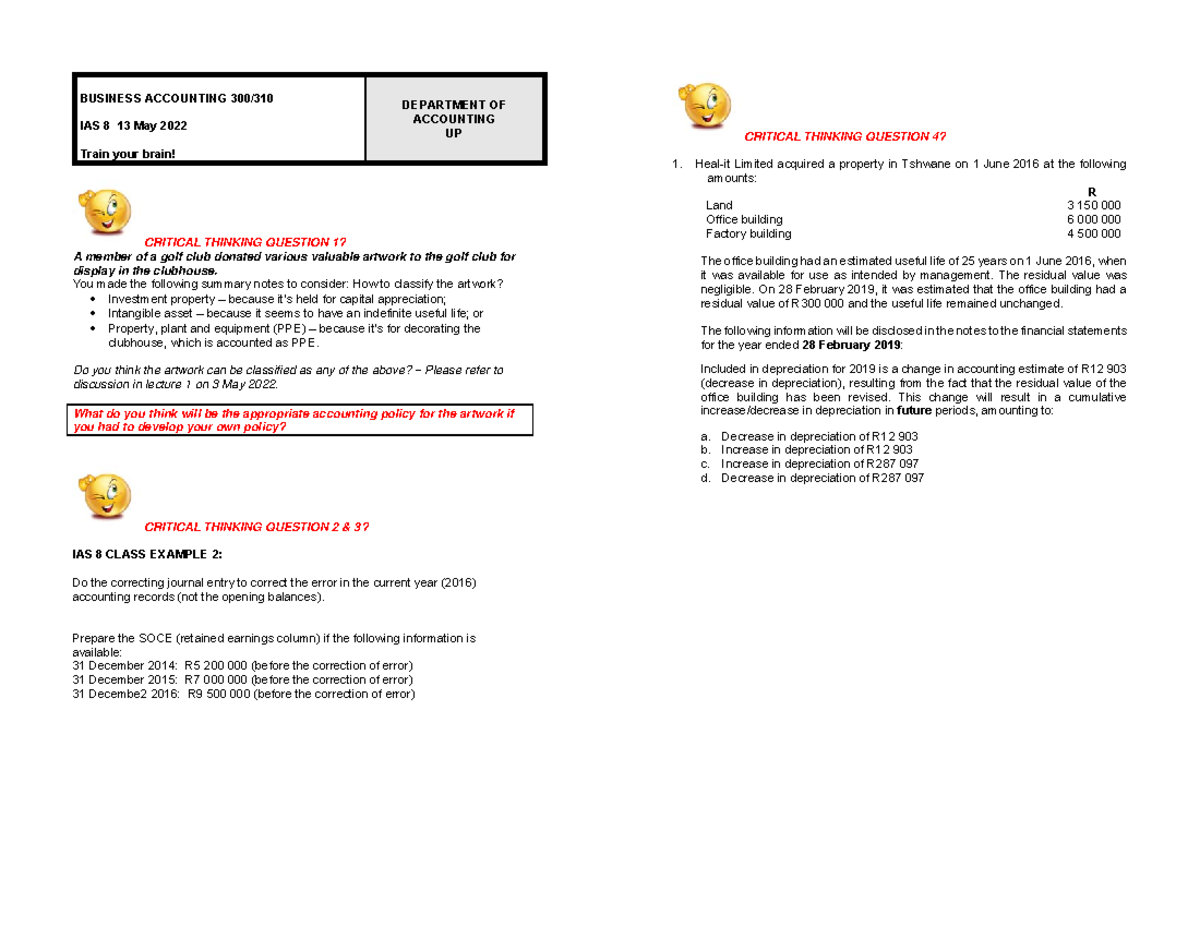 IAS 8 Train your brain - BUSINESS ACCOUNTING 300/ IAS 8 13 May 2022 ...