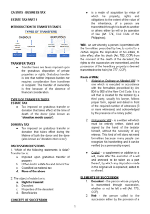 Classification of Heirs and Disinheritance - Chapter 1 c Dates Type 📌 ...