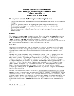 Detailed Rubric for Part III Duplox Case - Detailed Rubric for Part III ...