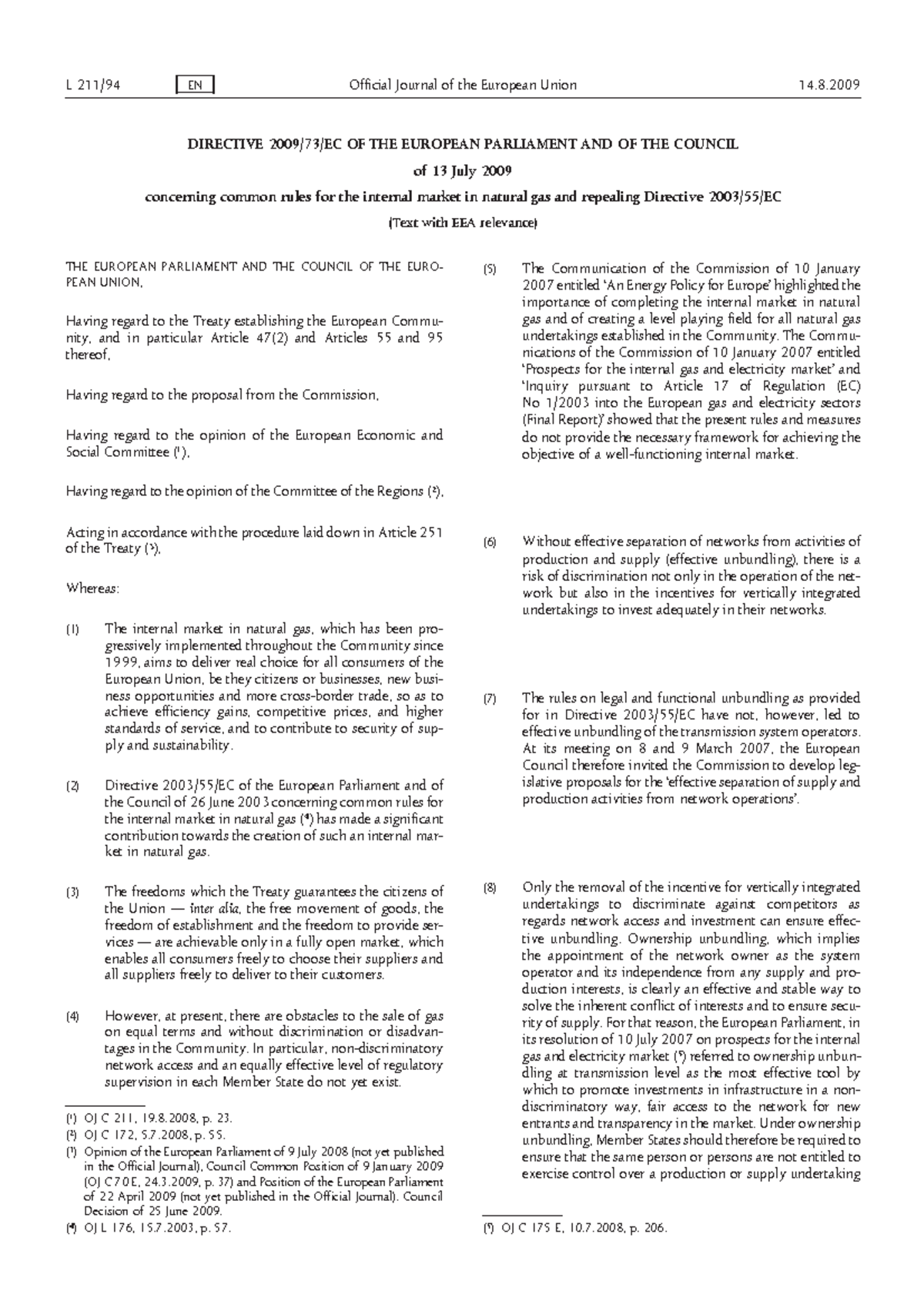 EU 3 Gas Directive 2009 - L 211/94 EN Official Journal of the European ...