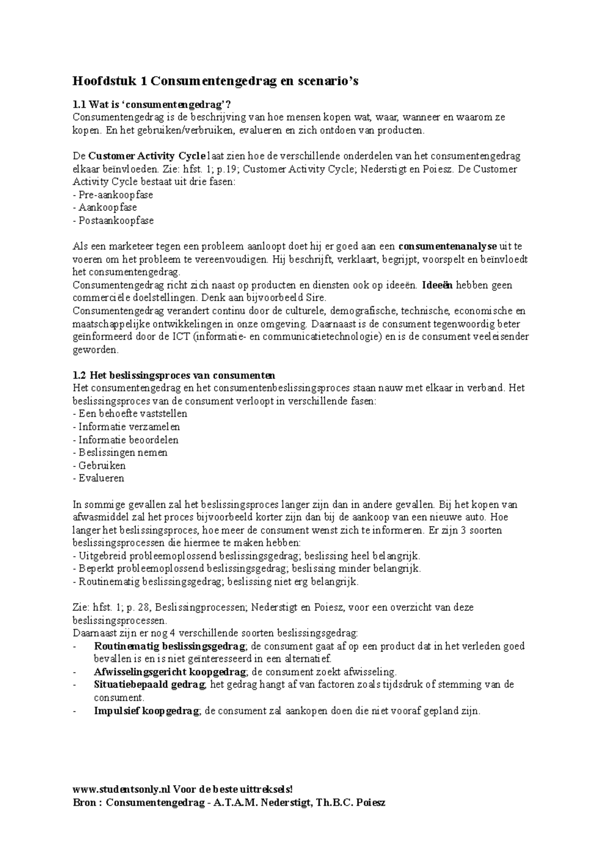 Samenvatting Consumentengedrag H1%2c H7-H10 - Hoofdstuk 1 Consumentengedrag en 1 Wat is ...
