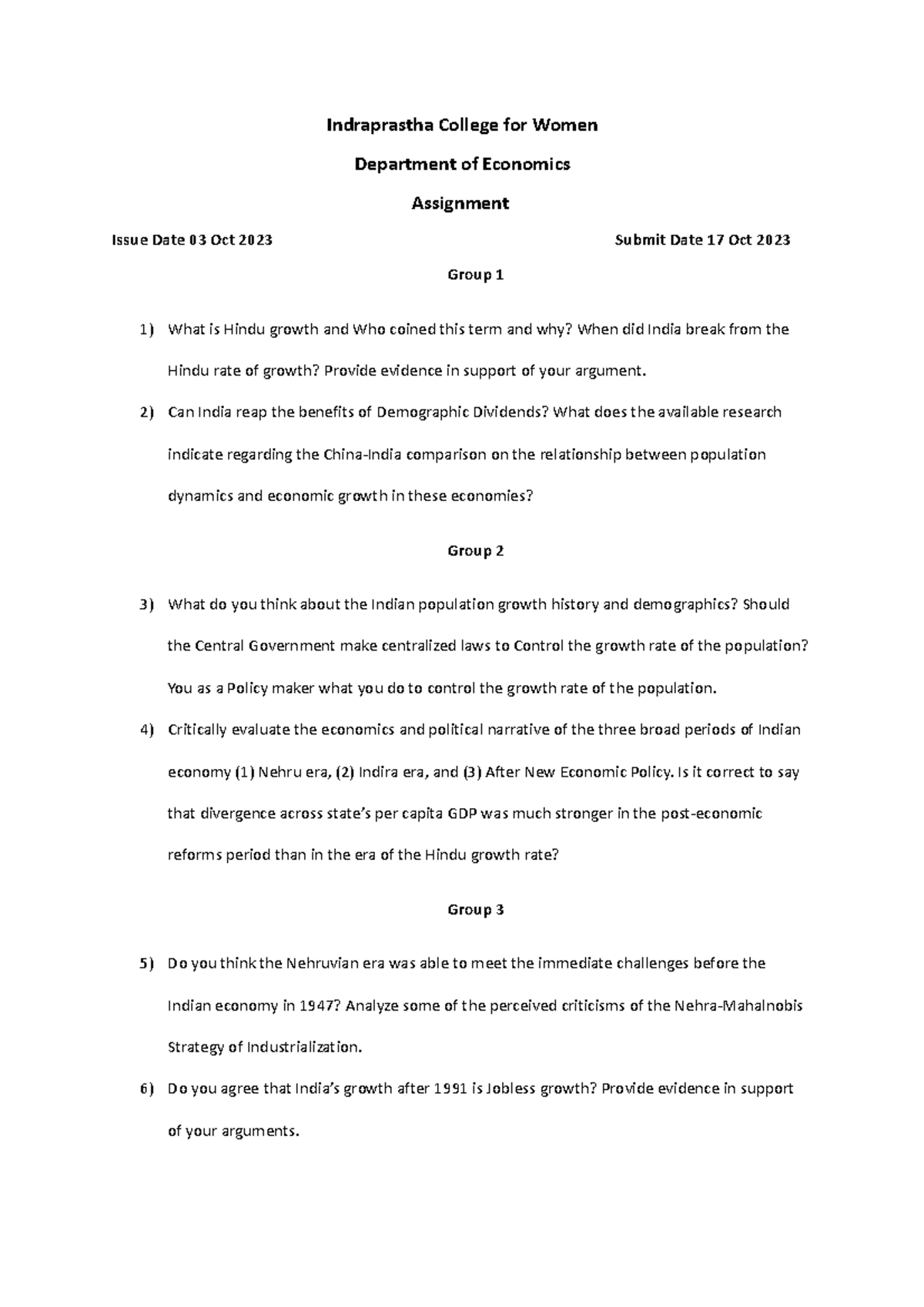 Assigment IE Sem V (IPCW) - Indraprastha College for Women Department ...