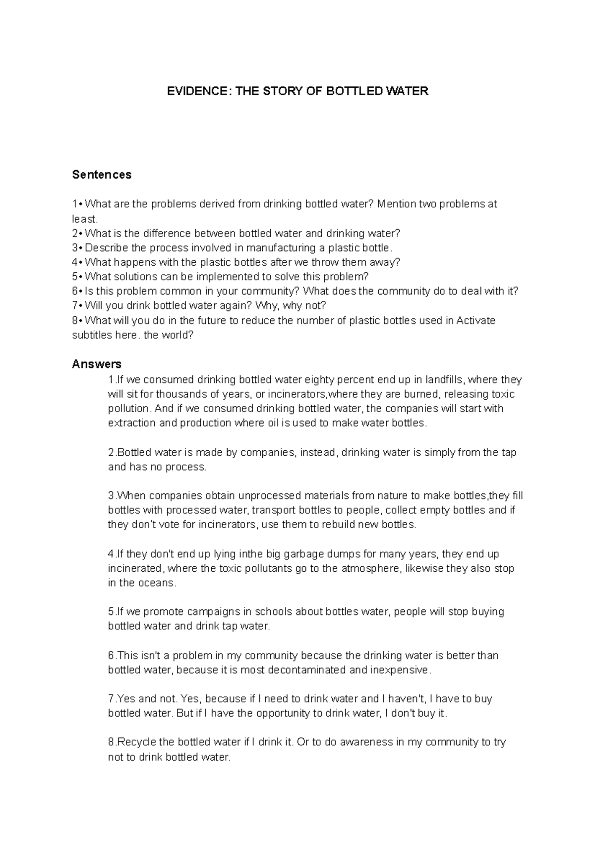 Evidence THE Story OF Bottled Water - EVIDENCE: THE STORY OF BOTTLED ...