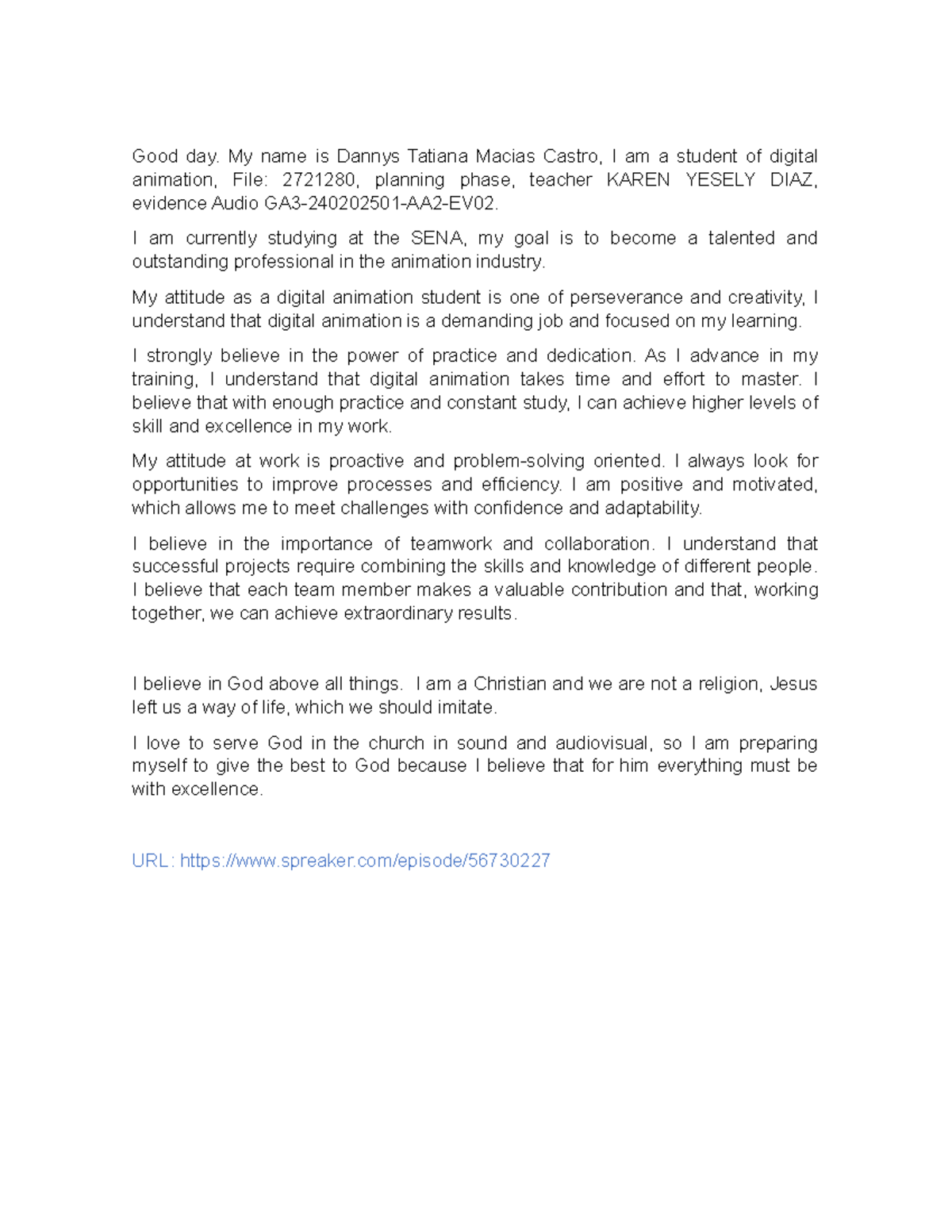 Evidencia Audio GA3-240202501-AA2-EV02 - Good day. My name is Dannys ...