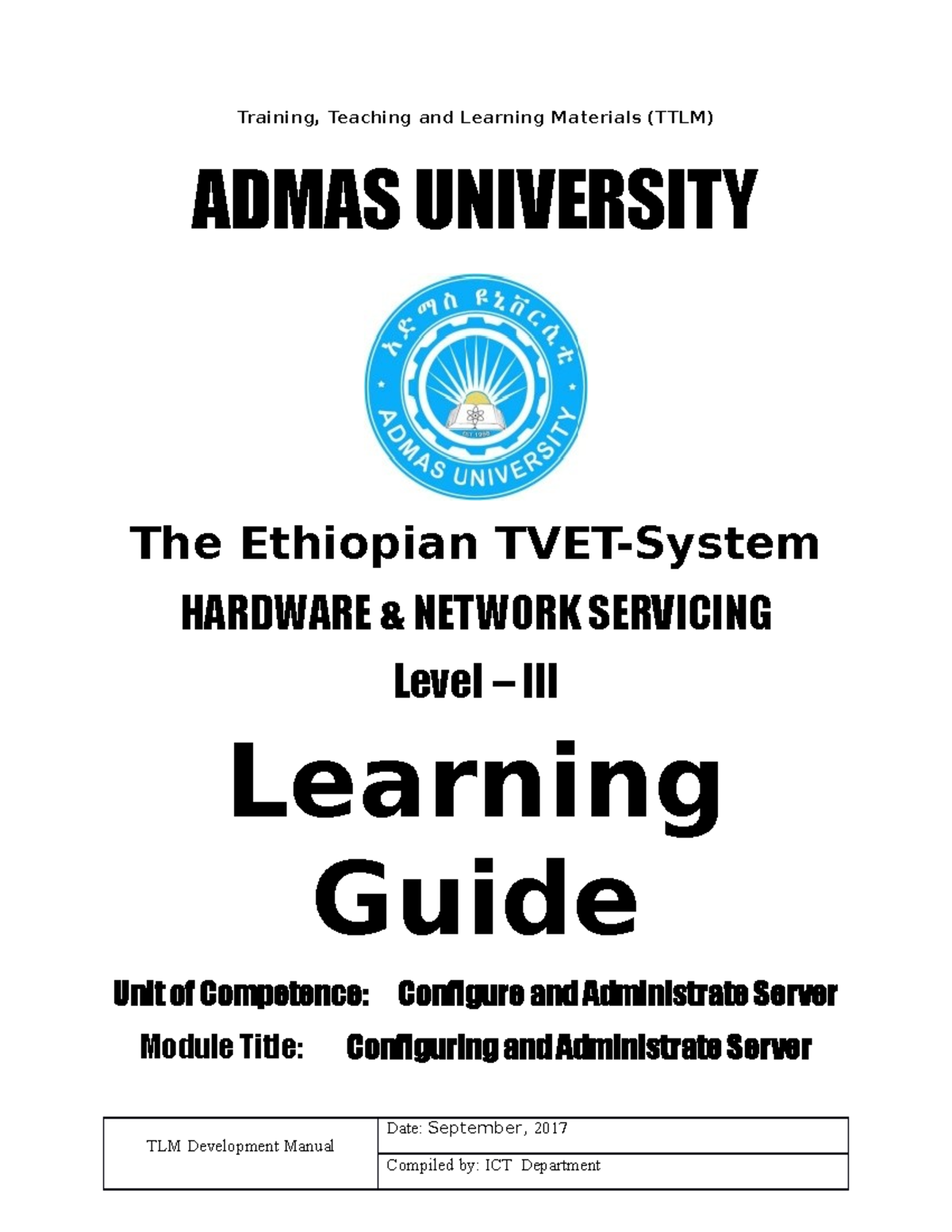 Configuring and Administering Server - Training, Teaching and Learning Materials (TTLM) ADMAS ...