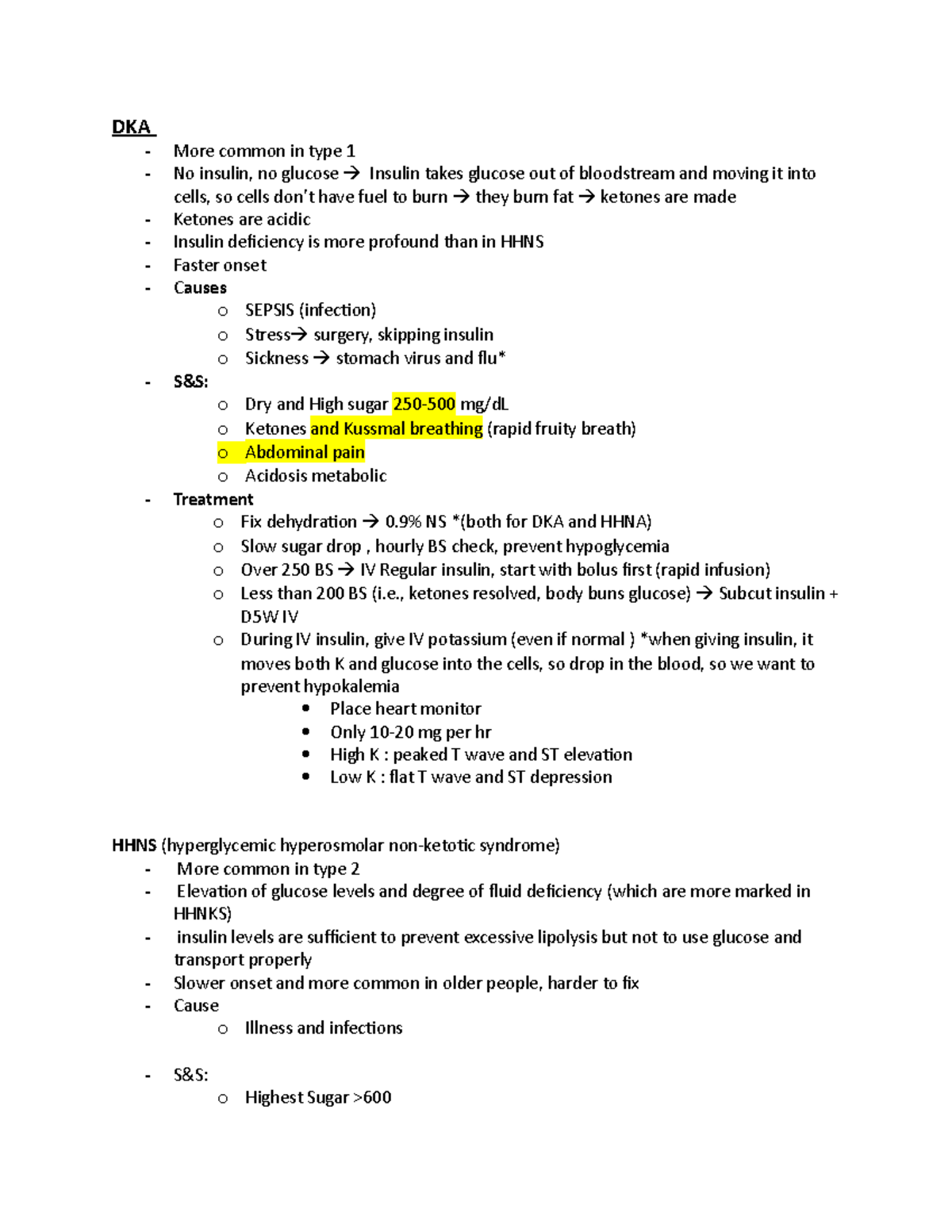 DKA - DKA pathophysiology - DKA More common in type 1 No insulin, no ...