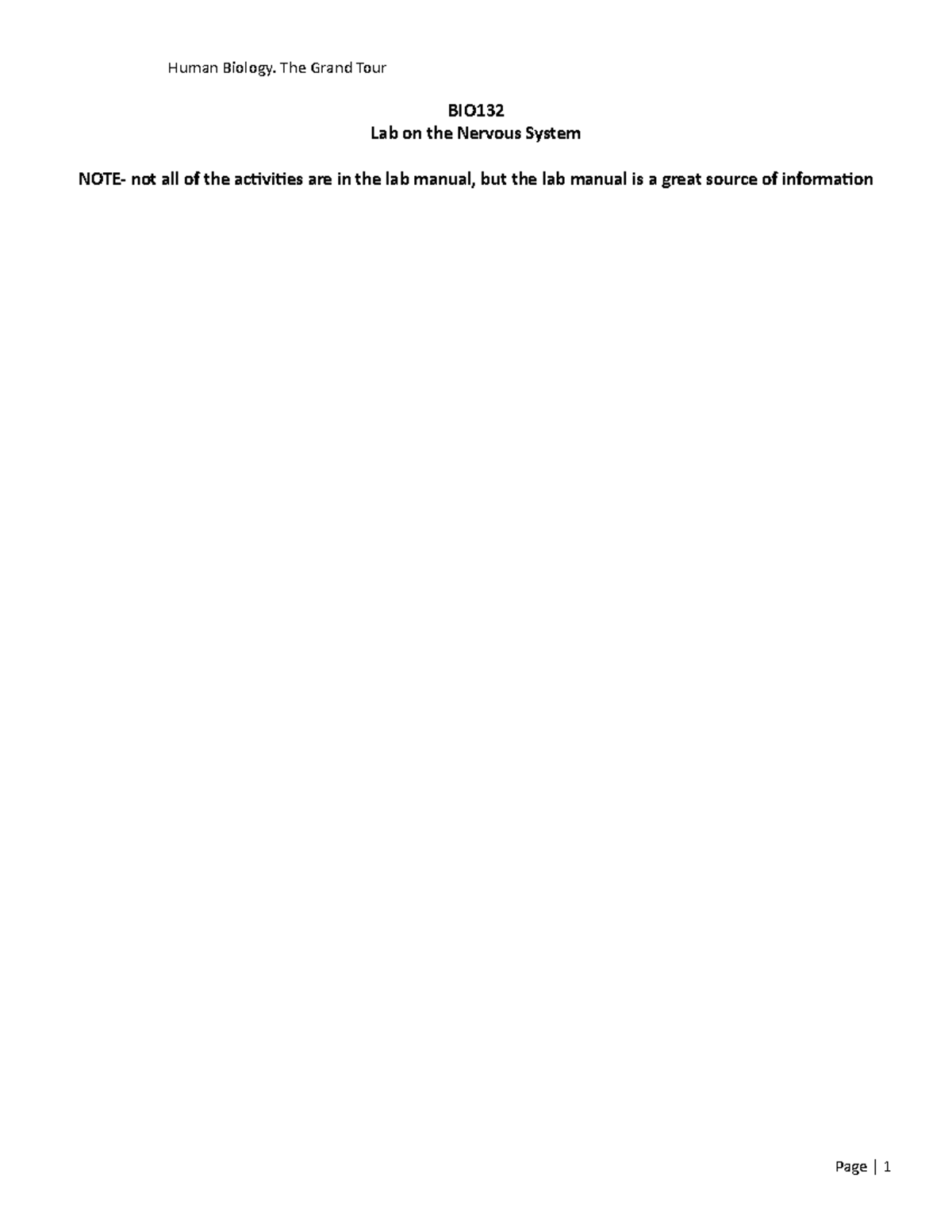 Laboratory on the Nervous System - BIO Lab on the Nervous System NOTE ...