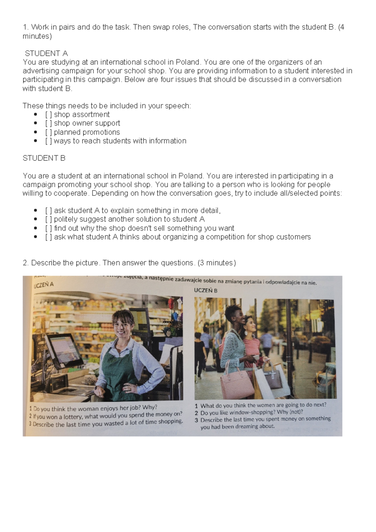 English - frf - Work in pairs and do the task. Then swap roles, The ...