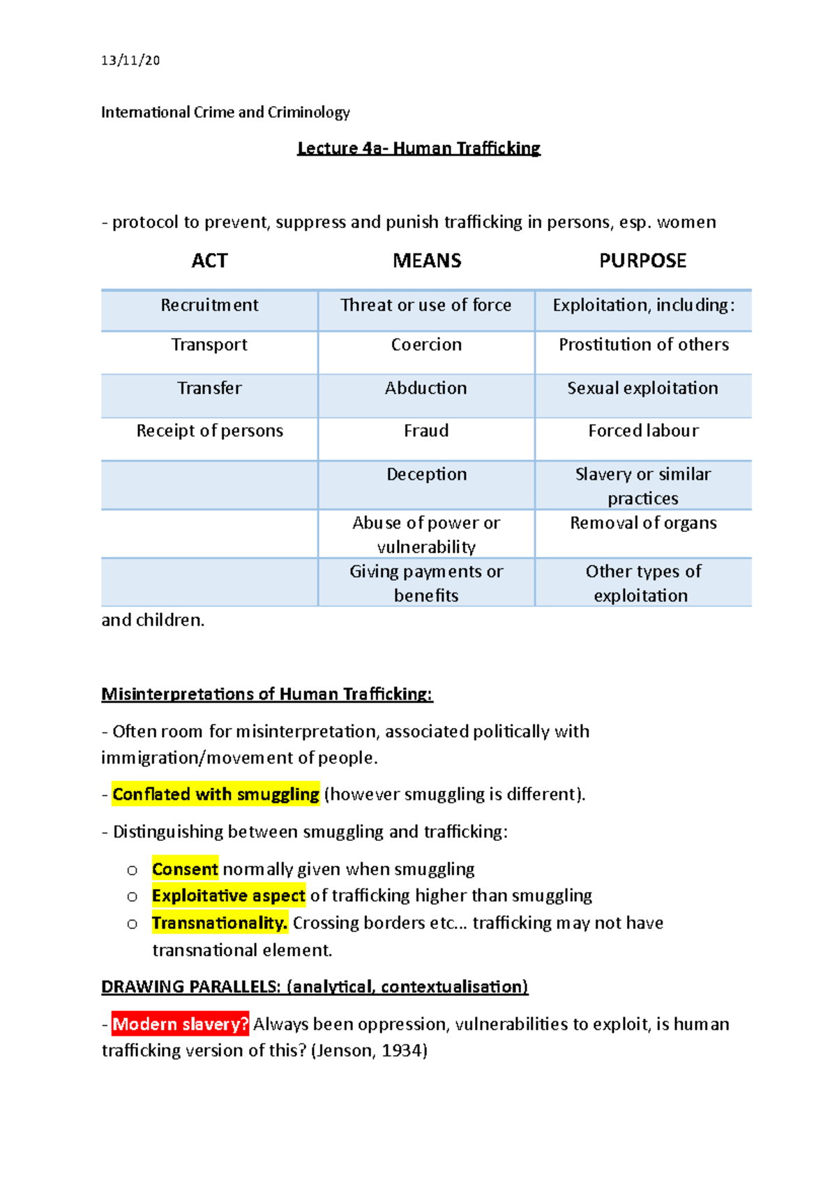 Lecture 4a- Human Trafficking - 13/11/ International Crime and ...
