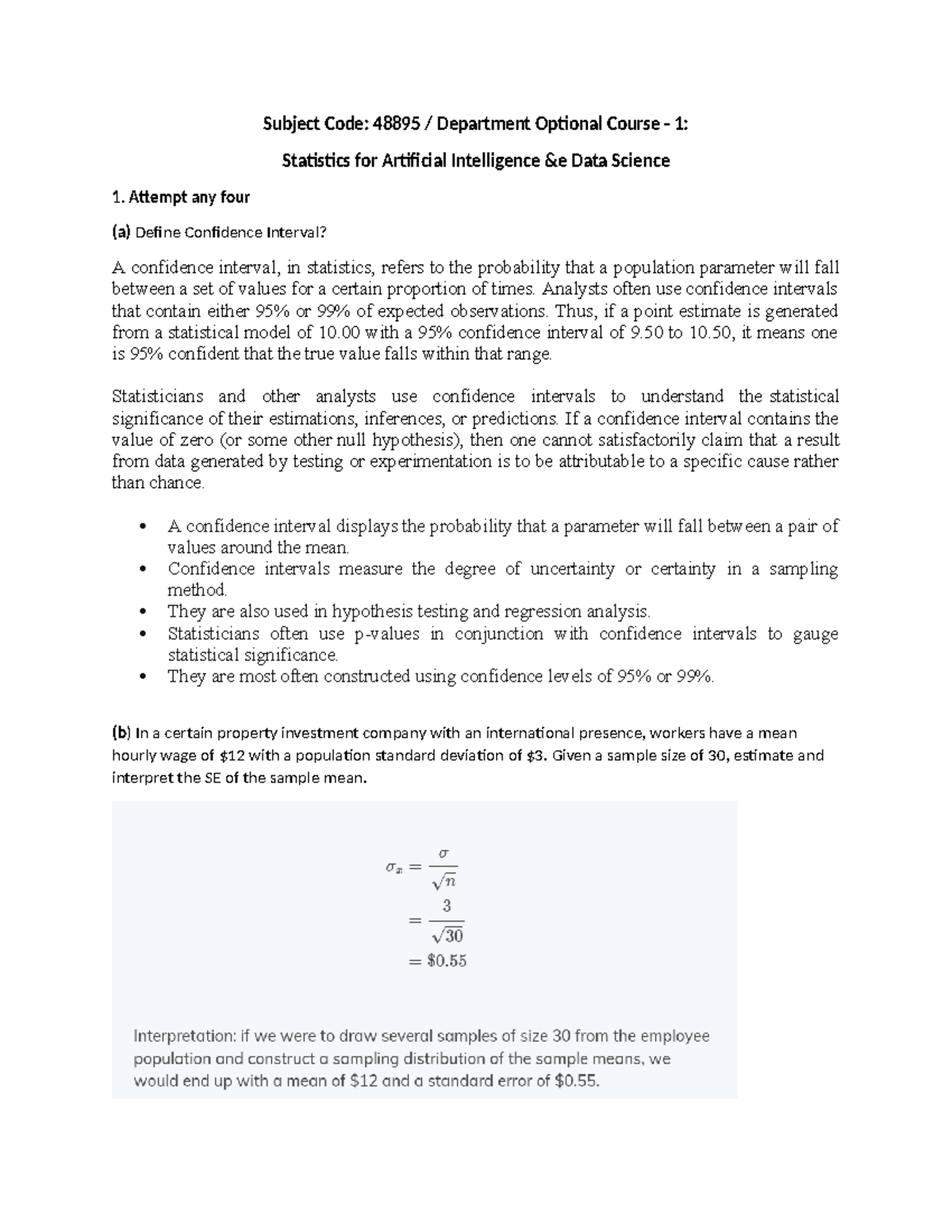 PYQ Solutions - none - Subject Code: 48895 / Department Optional Course - 1: Statistics for ...