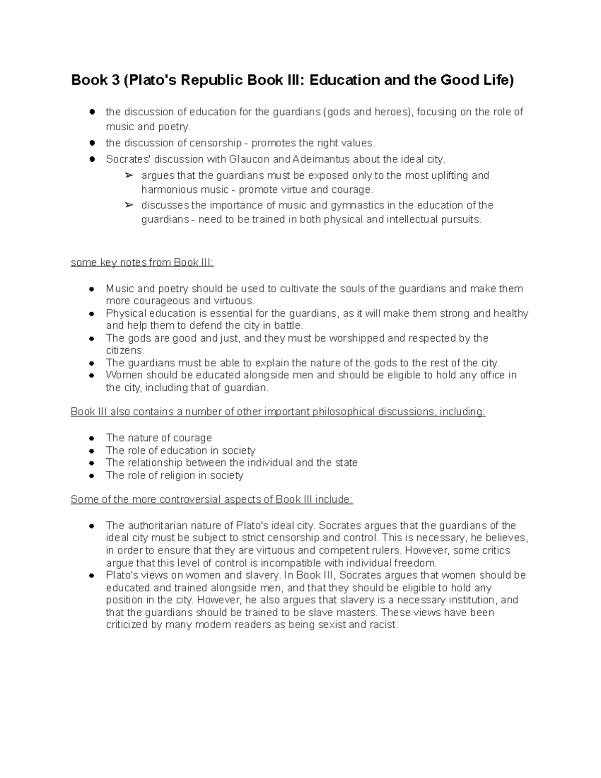 Republic Book 3 -5 Notes - Book 3 (Plato's Republic Book III: Education ...