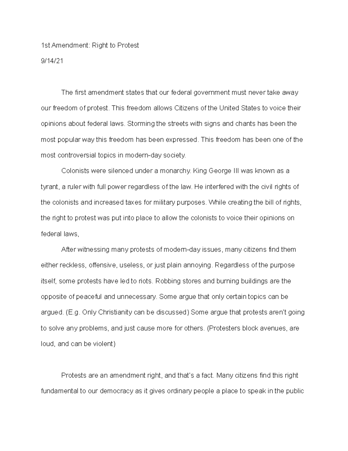 The Bill of Rights Today - 1st Amendment: Right to Protest 9/14/ The ...