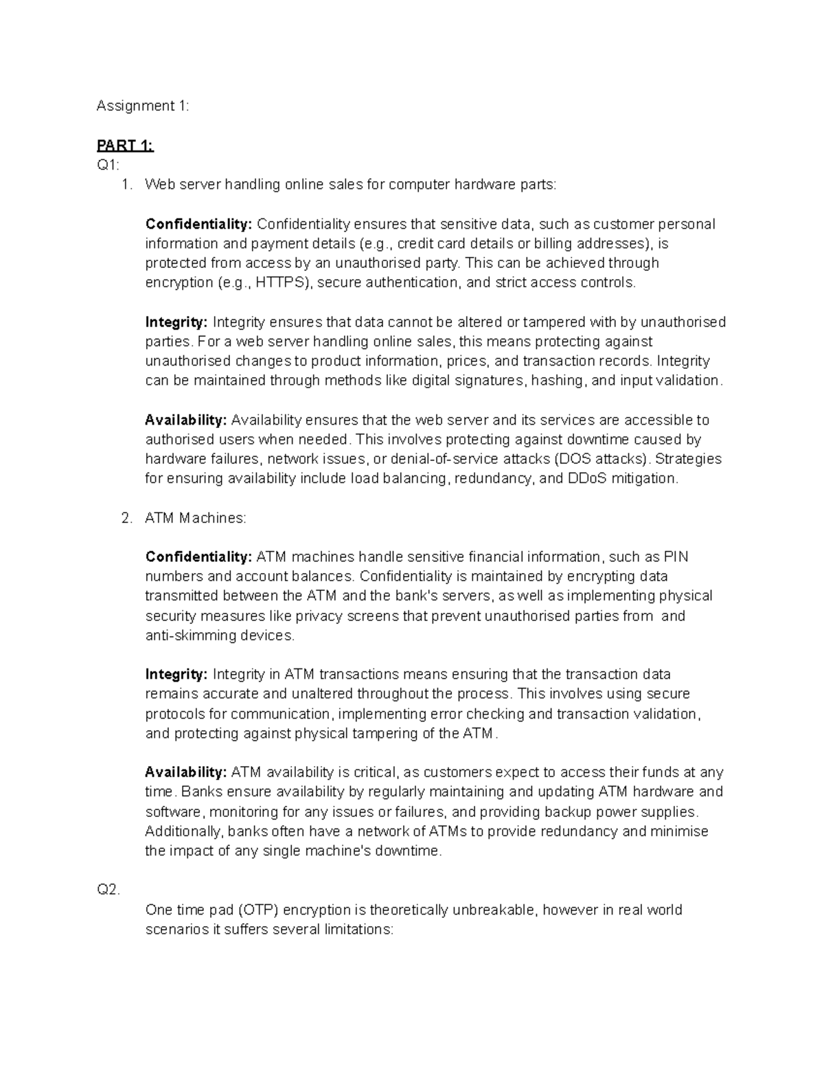 Info2222 A1 Solutions 100 100 Assignment 1 Part 1 Q1 1 Web Server Handling Online Sales