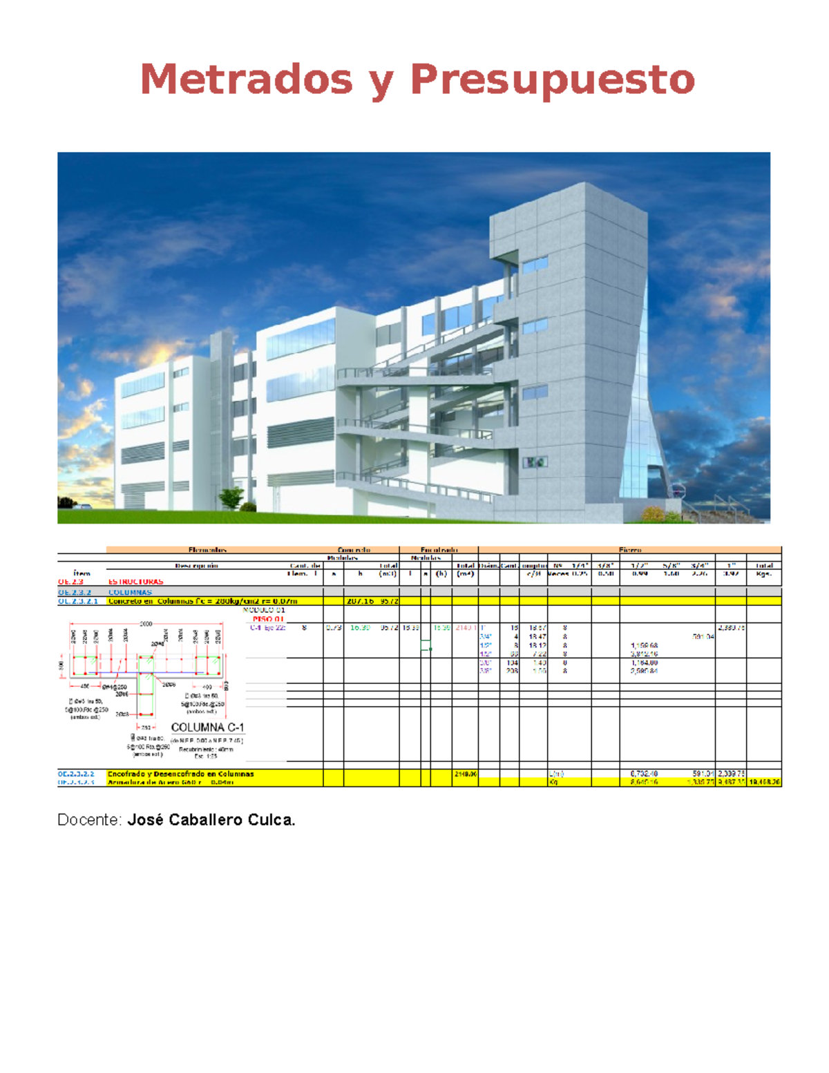 00 V7 GUIA Metrado EN Edificaciones - Docente: José Caballero Culca. Metrados y Presupuesto ...