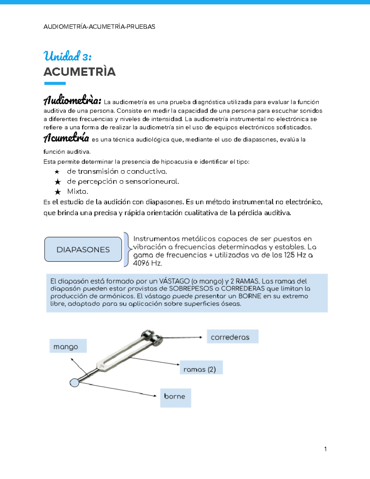 U3 acumetrìa - anat - AUDIOMETRÍA-ACUMETRÌA-PRUEBAS Unida 3: ACUMETRÌA ...
