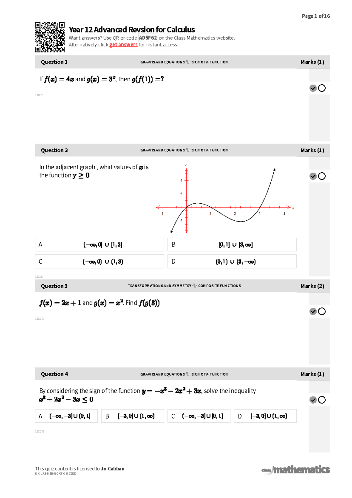 HSC Revision of Functions and Calculus - Year 12 Advanced Revsion for ...