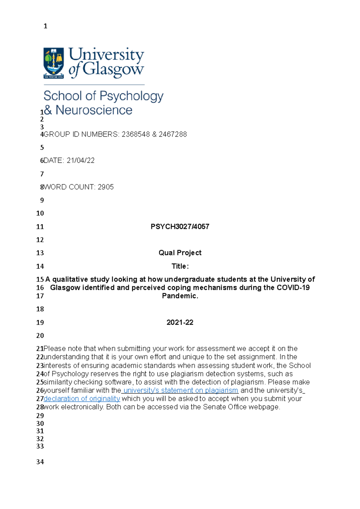 Level 3 Qual Project - final assingment - GROUP ID NUMBERS: 2368548 ...