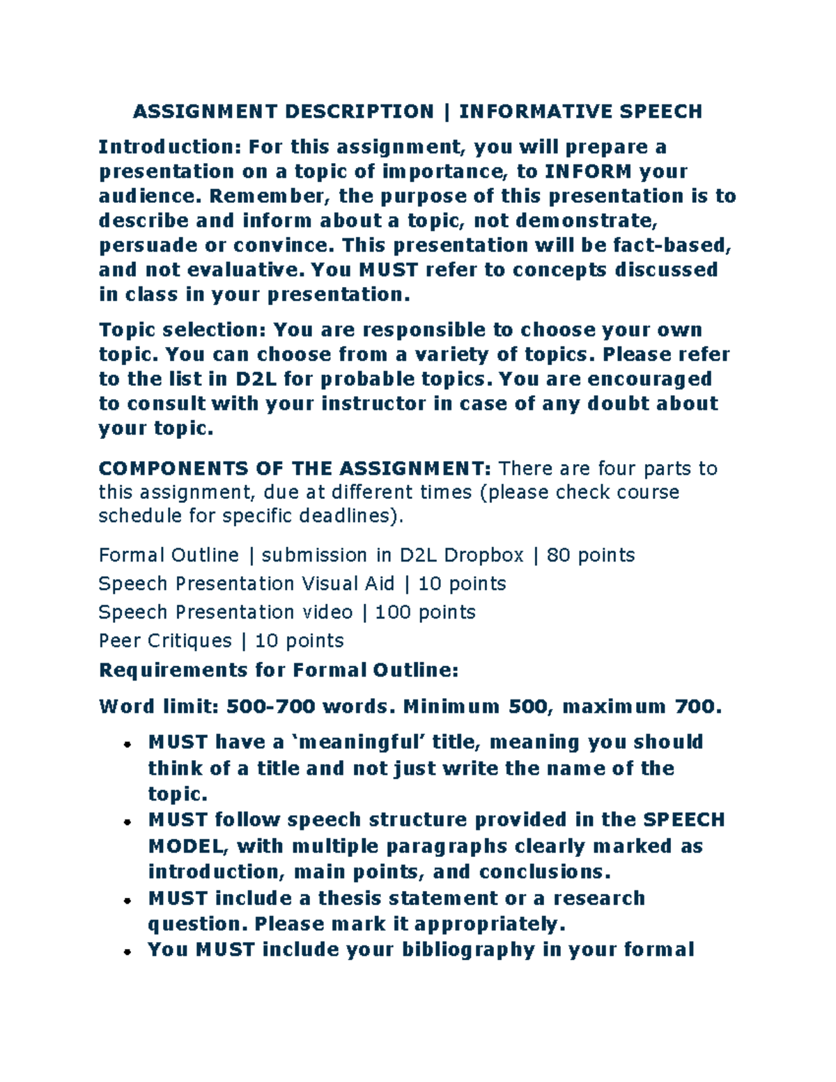 Assignment Description Infiormative Speech - ASSIGNMENT DESCRIPTION ...