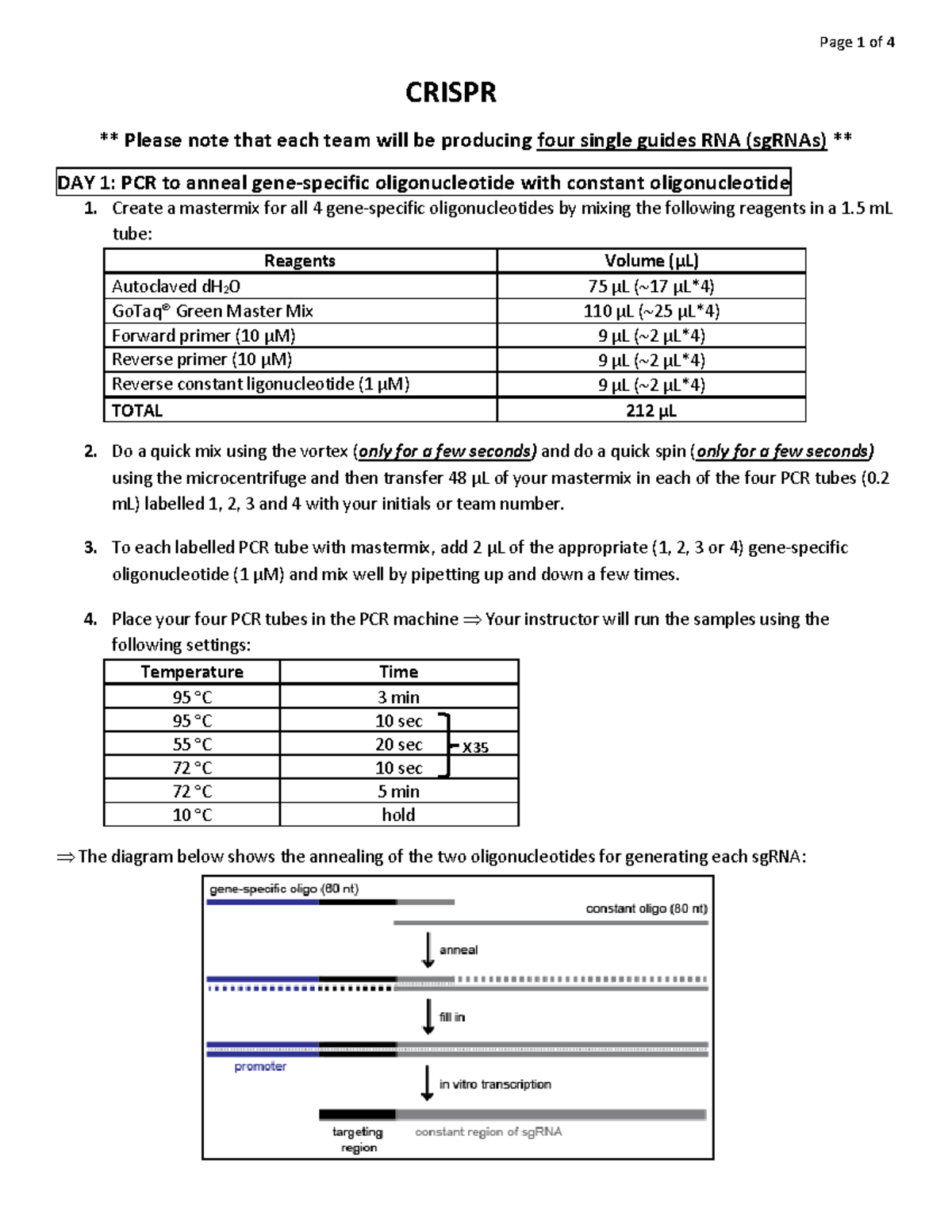 Crispr Protocol students - CRISPR ** Please note that each team will be ...