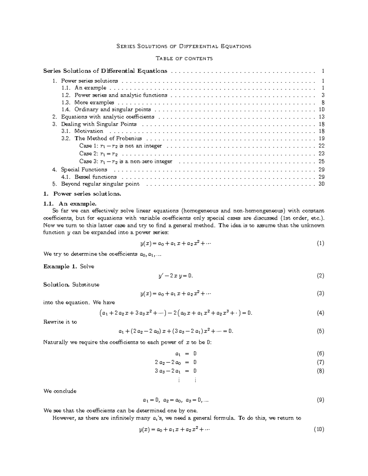 Adv Math 1 - notes - Series Solutions of Differential Equations Table ...