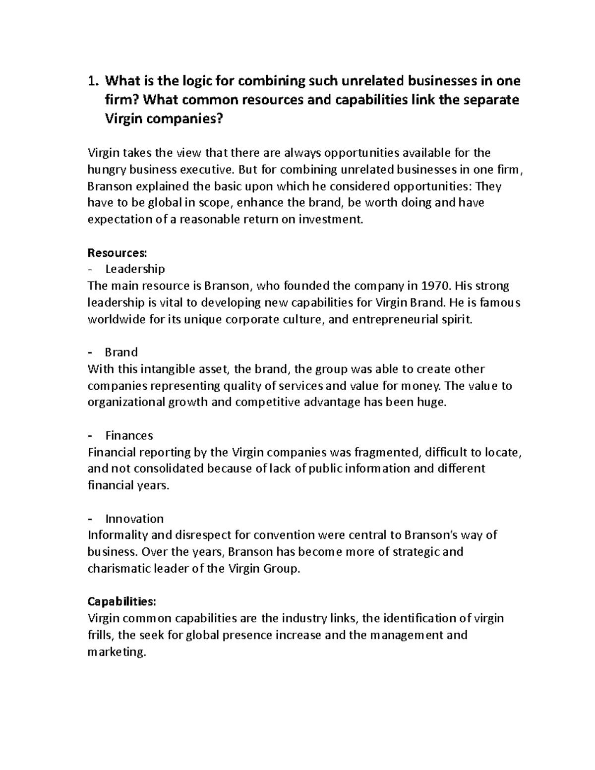 Case-study-Virgin-diversification - 1. What is the logic for combining ...