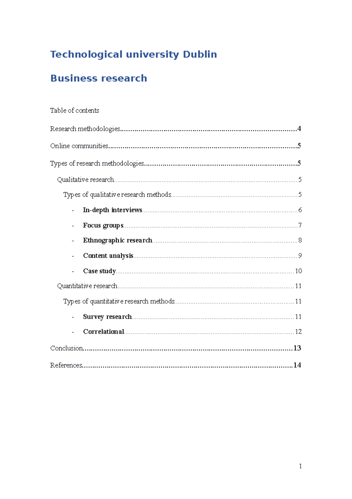 Research methods summary - Technological university Dublin Business ...