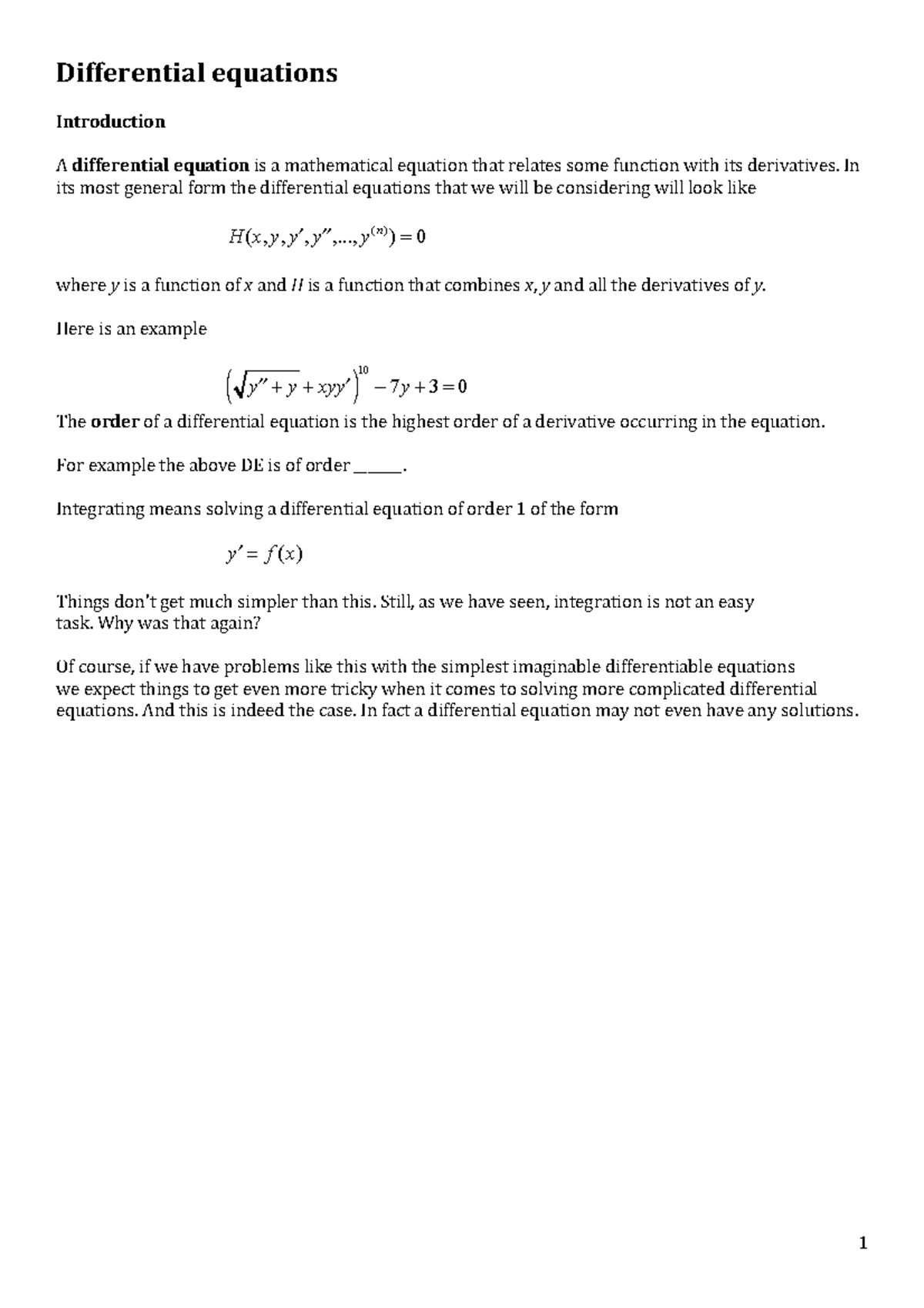 6. Differential Equations - Differential equations Introduction A ...