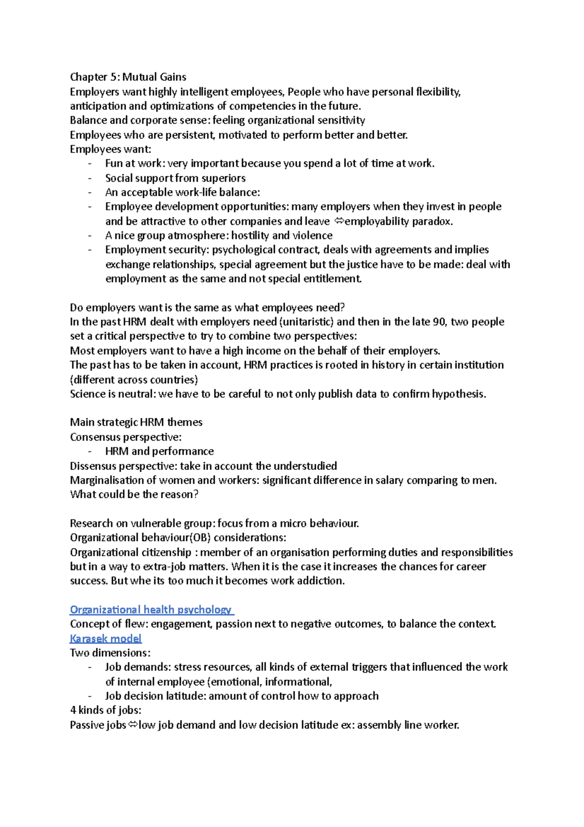 Hrrrrr 5 - HR notes from lectures - Chapter 5: Mutual Gains Employers ...