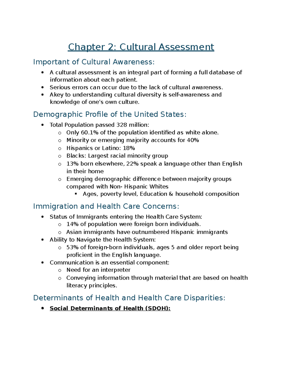 Chapter 2-1215 - class notes - Chapter 2: Cultural Assessment Important ...