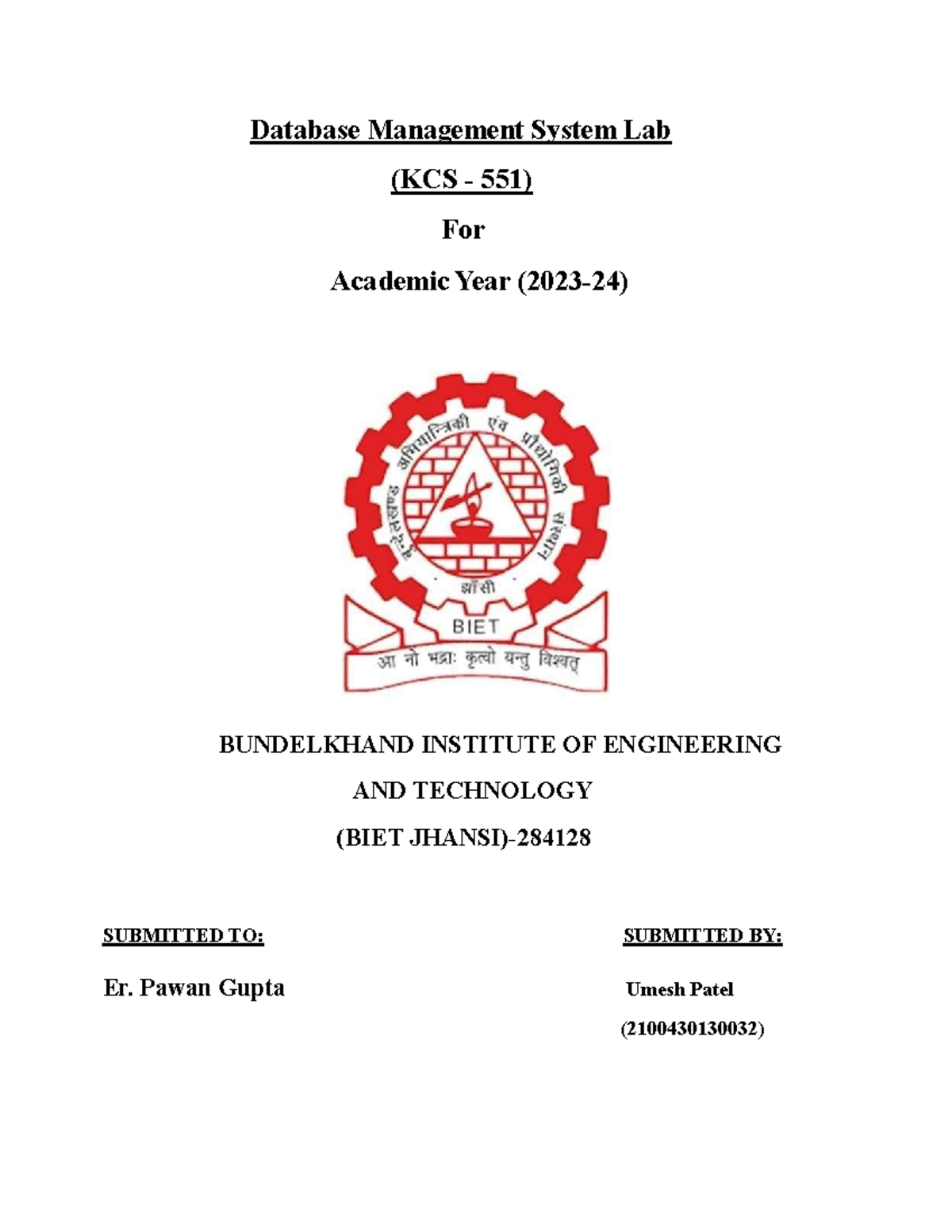 Db front - ;llll - Database Management System - Database Management System Lab (KCS - 551) For ...