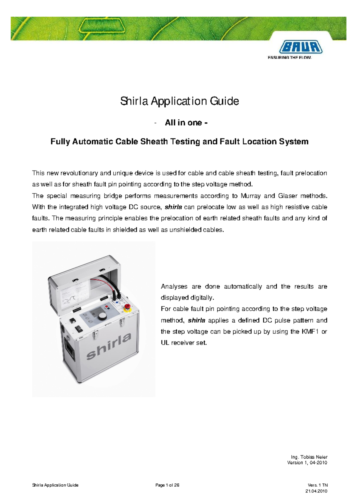 Shirla BAUR auto cable sheath testing - Shirla Application Guide Page 1 ...