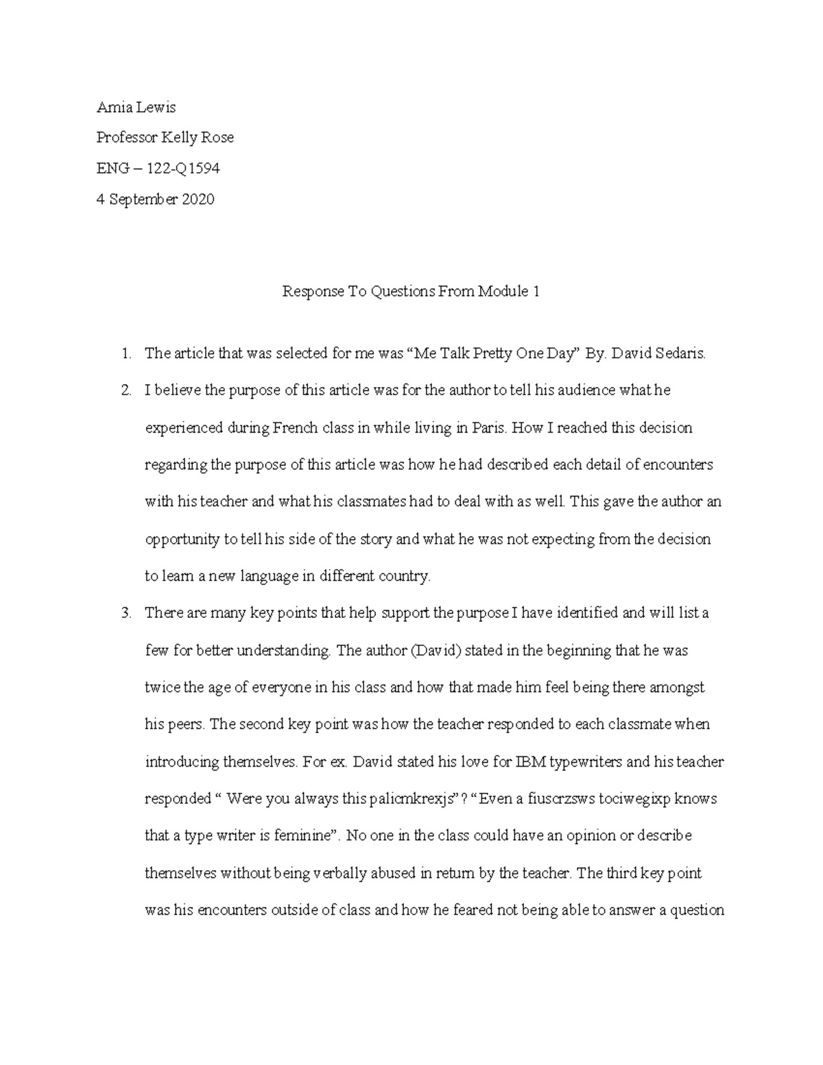 Module 1 Assignment - Amia Lewis Professor Kelly Rose ENG – 122-Q 4 ...
