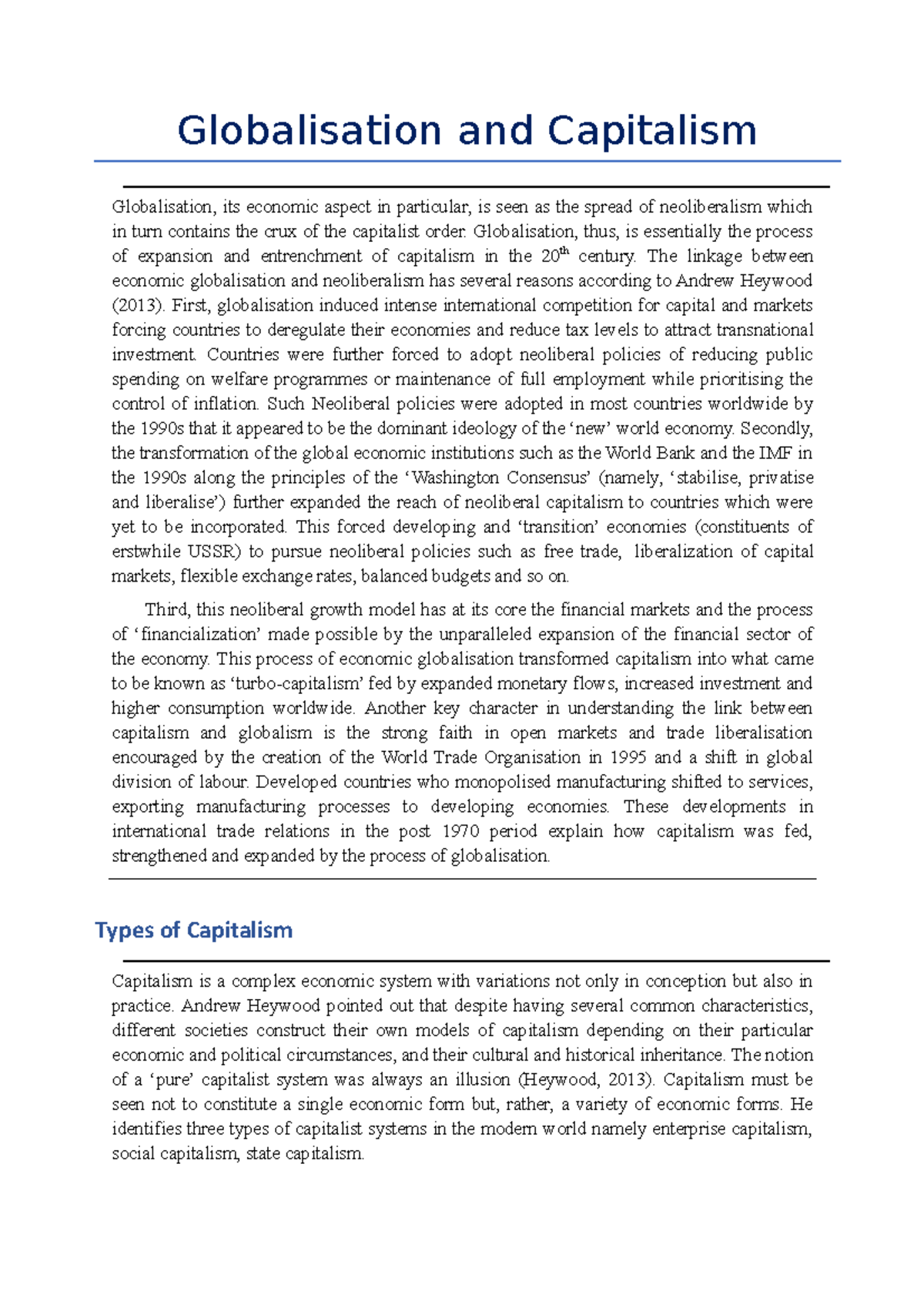 Globalisation and Capitalism - Globalisation and Capitalism ...