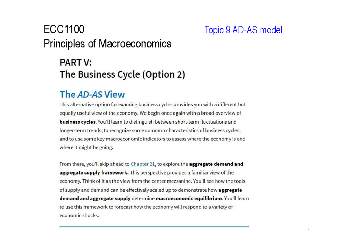 Lec Topic 9 AD-AS part 2 class - ECC Principles of Macroeconomics Topic ...