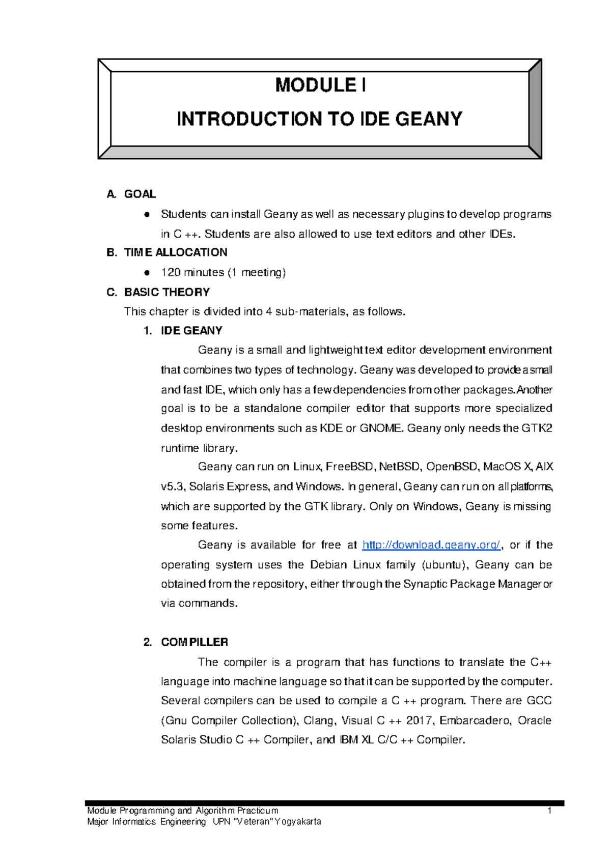 Module I Introduction to IDE Geany - Module Pr ogramming and Algorithm ...