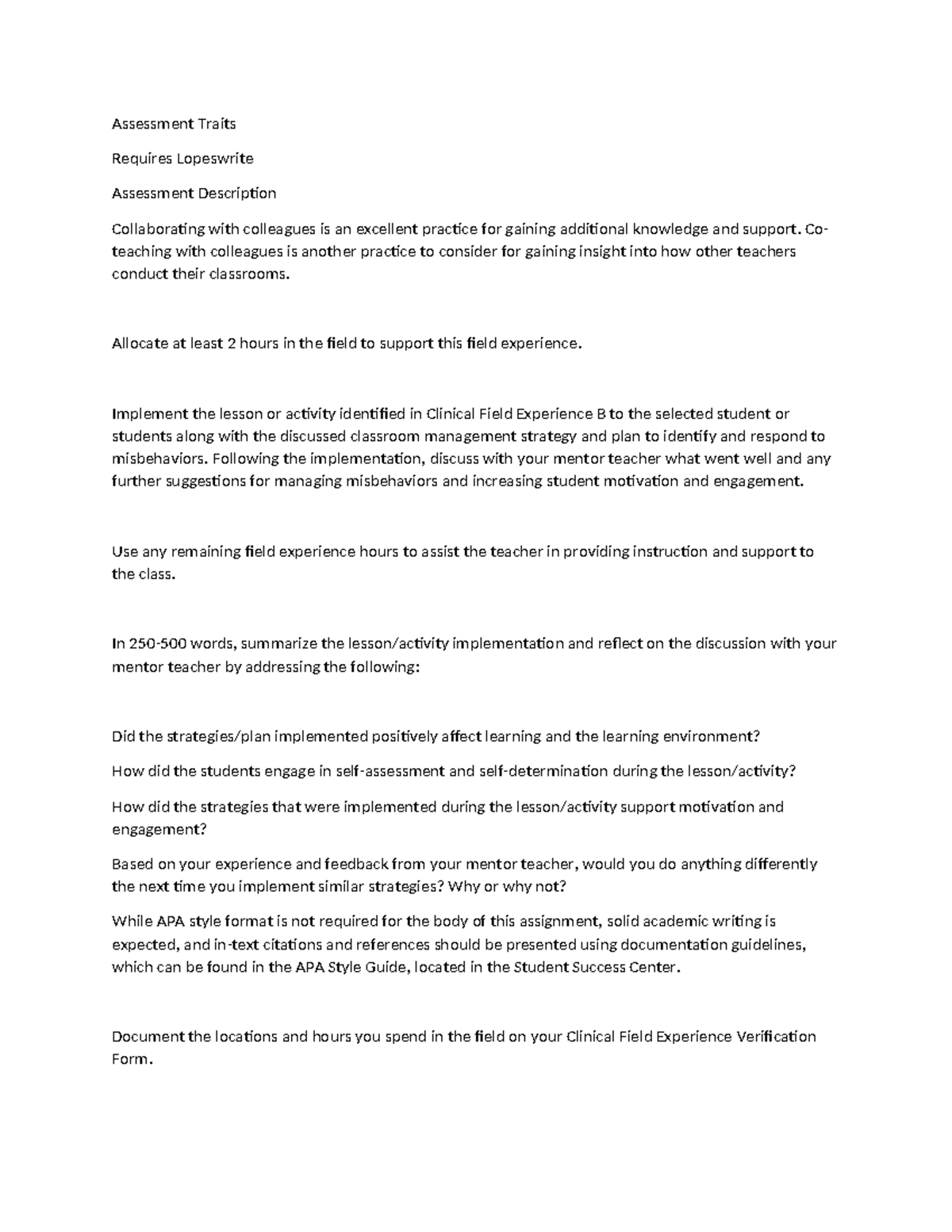 Assessment Traits Assignment - Assessment Traits Requires Lopeswrite Assessment Description ...