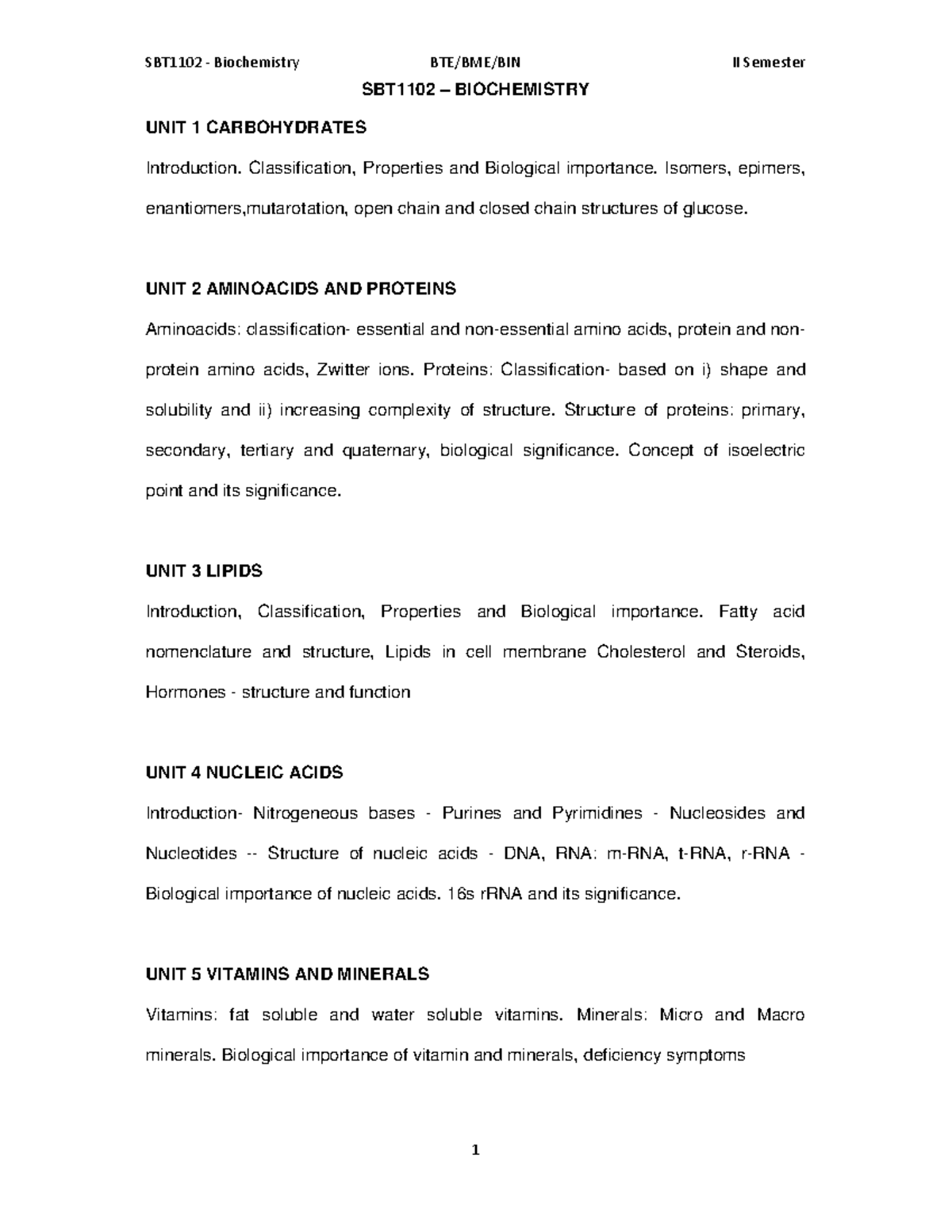 Note 1456404597 - For lecture only - SBT1102 – BIOCHEMISTRY UNIT 1 ...