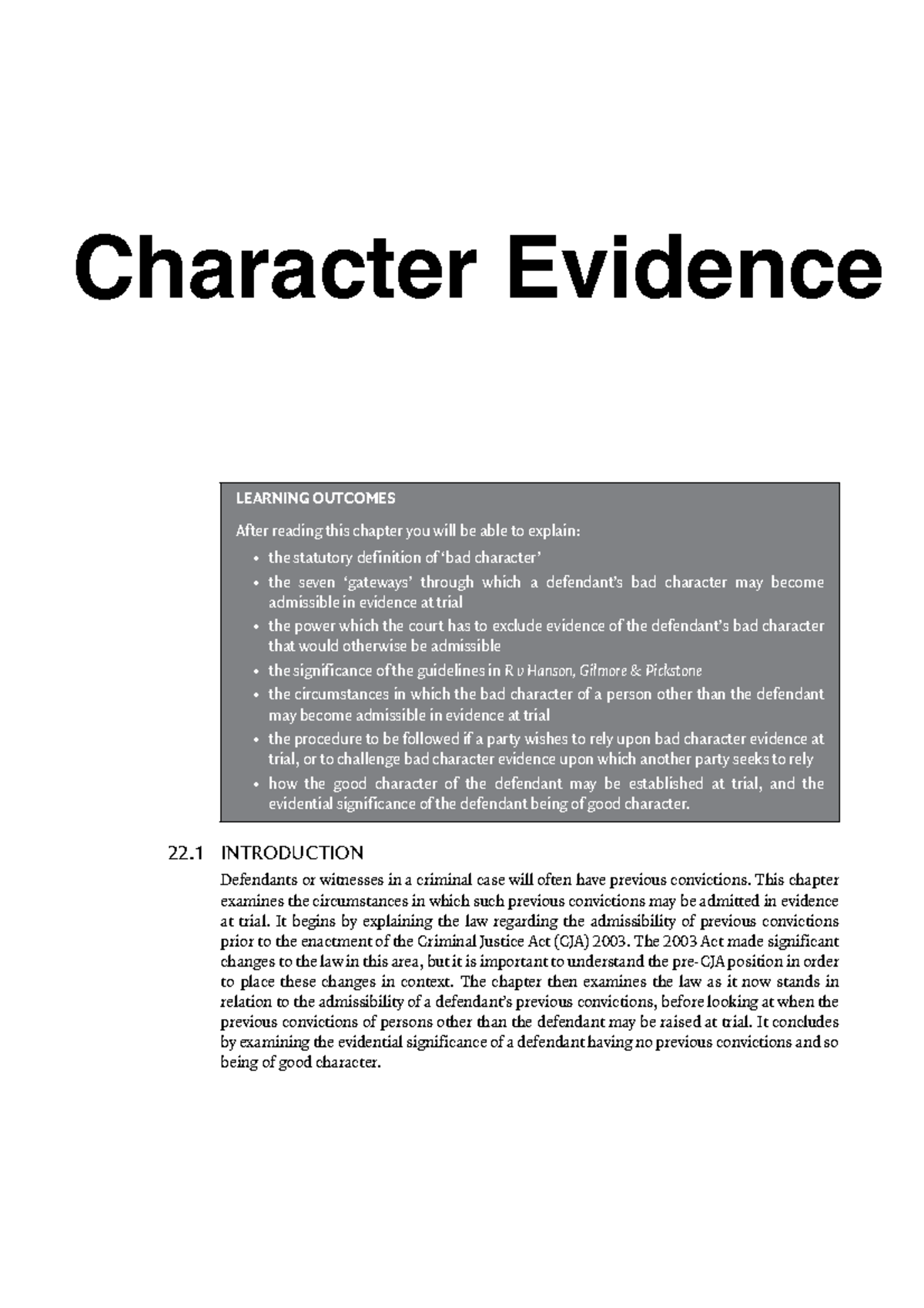 Character Evidence - Textbook notes from criminal litigation and ...